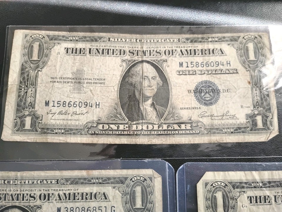 Two 1935+ Three 1957 $1 Dollar Silver Certificate Note Dollar Bills ...