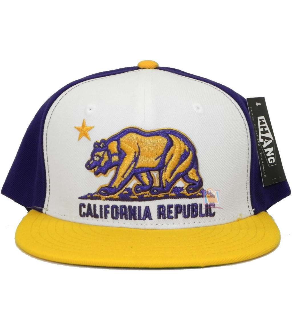California Republic Bear Snapbacks (Adjustable, White / Gold / Purple ...
