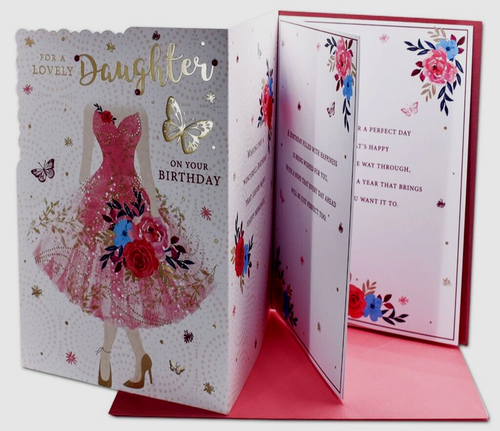 LARGE DAUGHTER BIRTHDAY CARD 25cm x 17cm SPECIAL Z-FOLDED 4 PAGES Free ...