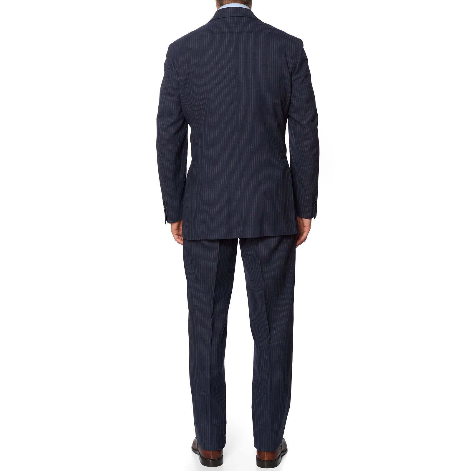 VANNUCCI Milano Navy Blue Striped Virgin Wool-Linen Suit EU 54 NEW US ...