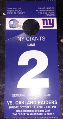 NY Giants Vs Oakland Raiders Oct 11, 2009 General Parking Permit | eBay