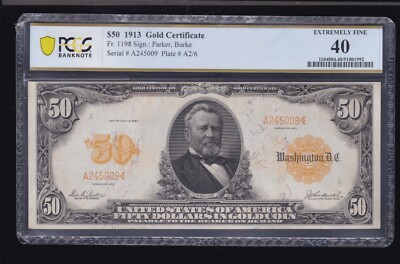 US 1913 $50 Gold Certificate Note Parker/Burke FR 1198 PCGS 40(009)ONLY ...