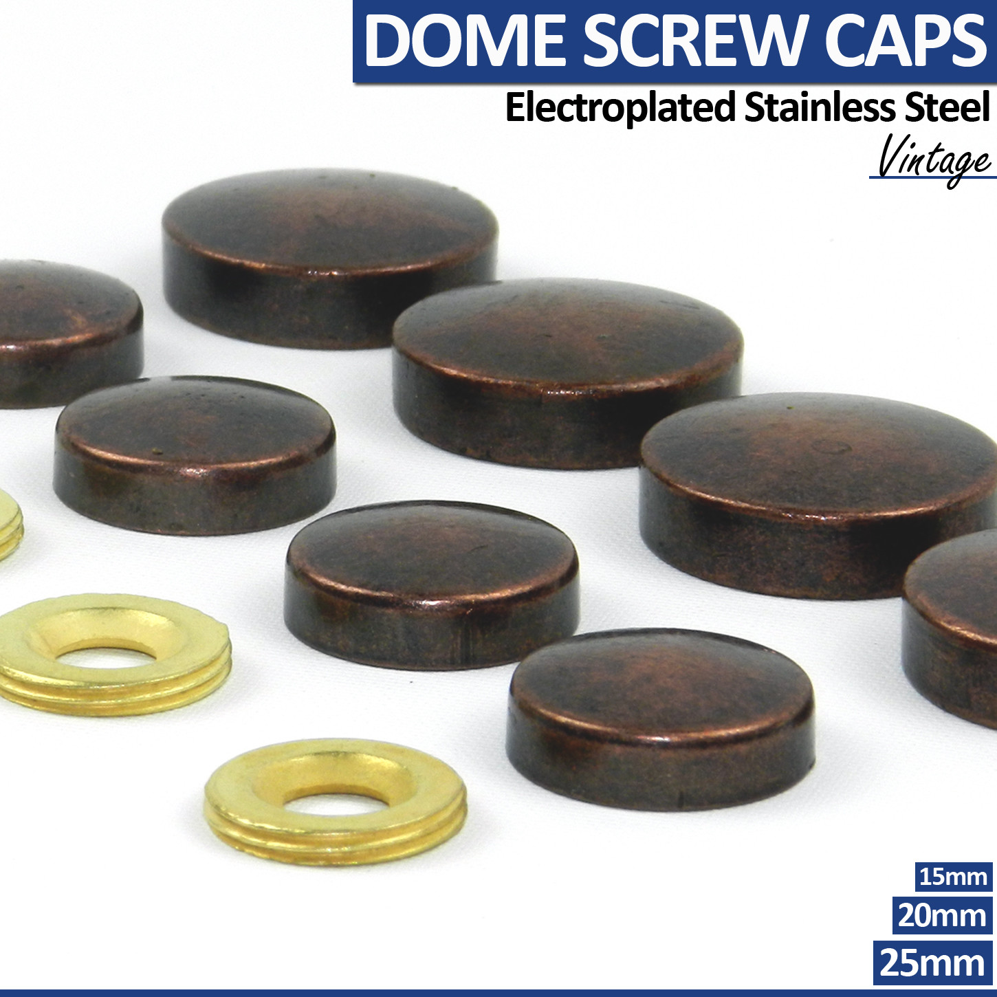 Threaded Rustic Brown Dome Screw Snap Caps Covers Electroplated Display ...