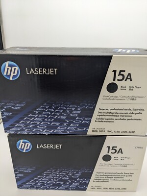 2 Sealed Genuine HP 15A (C7115A) LaserJet (BLACK) Toner Ink Cartridge ...
