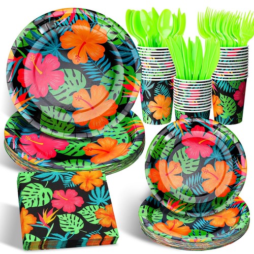 168 Pcs Tropical Nights Hawaiian Aloha Party Supplies 7 Inch 9 Inch ...