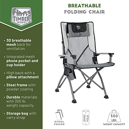 TIMBER RIDGE Folding Camping Chair for Adults, Aluminum Collapsible ...
