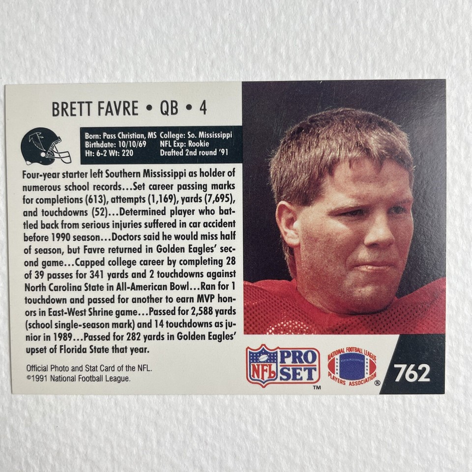 1991 NFL Pro Set 2nd Round Draft Choice RC Rookie #4 Brett Favre ...