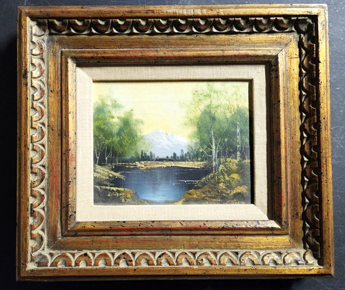 Original Oil Art Landscape Canvas Ornate Gold Wood Frame 18x15" Signed ...