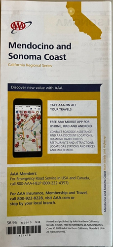 New AAA MENDOCINO & SONOMA COAST CALIFORNIA ROAD MAP Regional Series CA ...