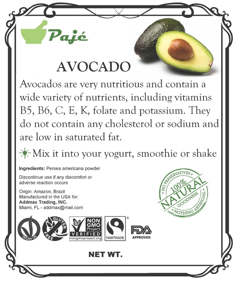 Avocado fruit powder 8oz 1/2lb PAJE - vitamins B5, B6, C, E, K, folate ...