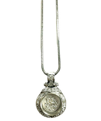 18K White Gold Magnetic Tiger Pendant w/ Silver Chain, Accent Diamonds ...