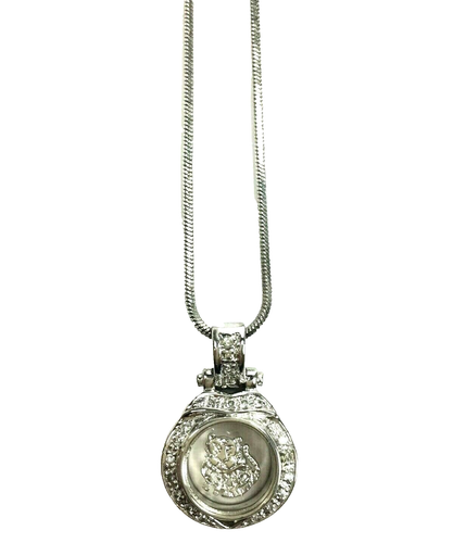 18K White Gold Magnetic Tiger Pendant w/ Silver Chain, Accent Diamonds ...