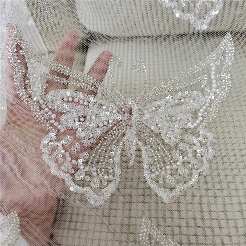 Glitter Sequin Butterfly Applique DIY Beads Patch Sew on Veil Wedding ...