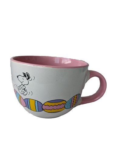 Peanuts Snoopy Ceramic Soup Mug 24 Ounces Easter Eggs Spring Pink | eBay