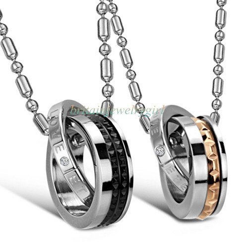 Stainless Steel Eternal Love Interlocking Double Rings Pendant Promise ...