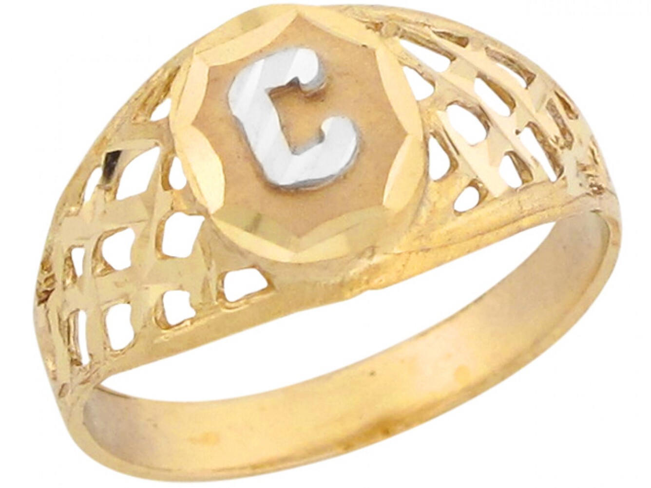 10k or 14k Two Tone Gold Diamond Cut Filigree Design Letter C Initial ...