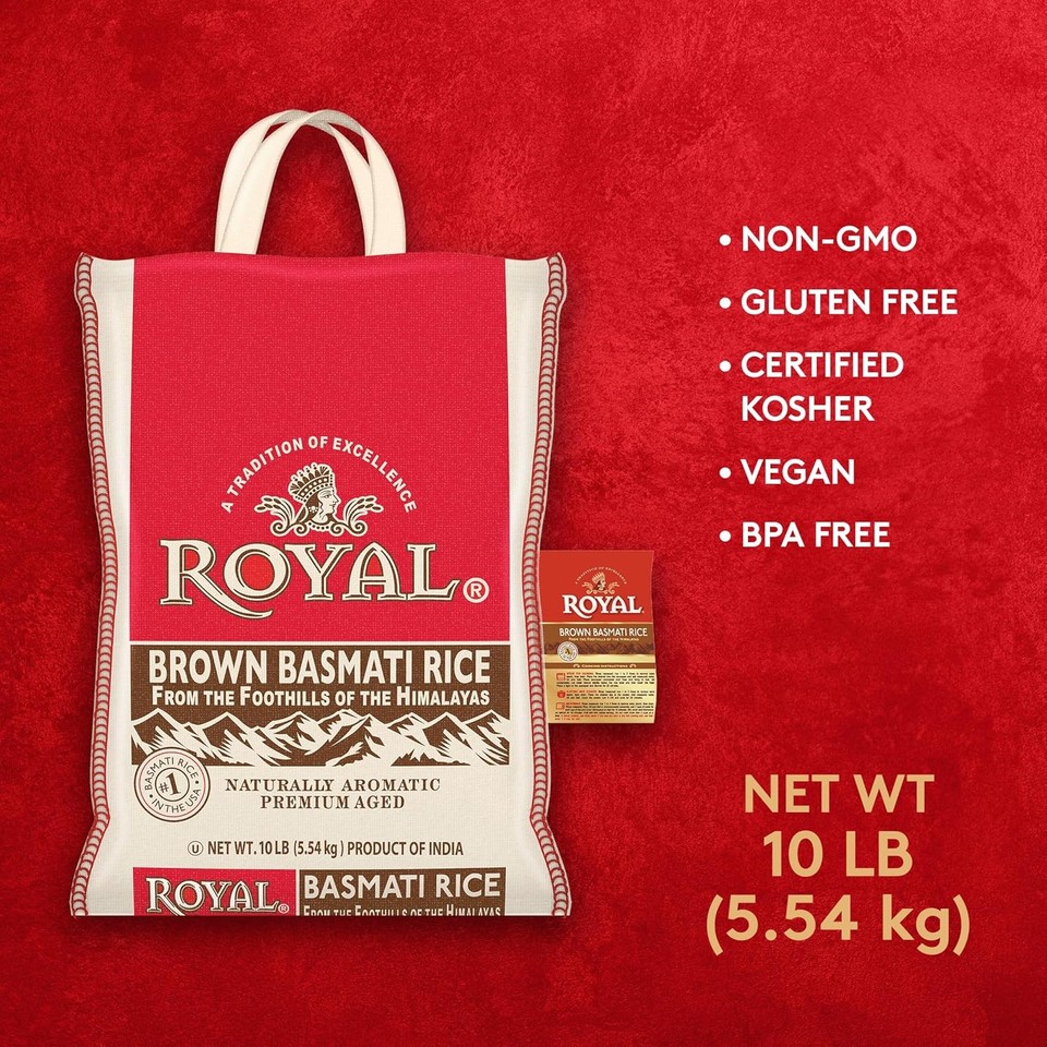 Royal - Authentic Basmati Brown Rice Whole Grain, 10 Pound (Pack of 1 ...