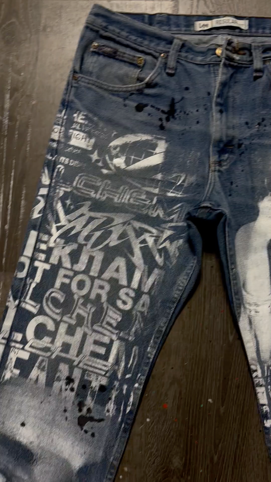 LEVI'S 505 Sade lauren hill custom screen print upcycled denim jeans 33 ...
