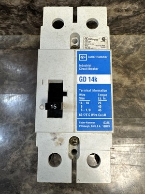 Eaton/Cutler Hammer GD2015 2 Pole 15Amp Circuit Breaker GD 14K | eBay