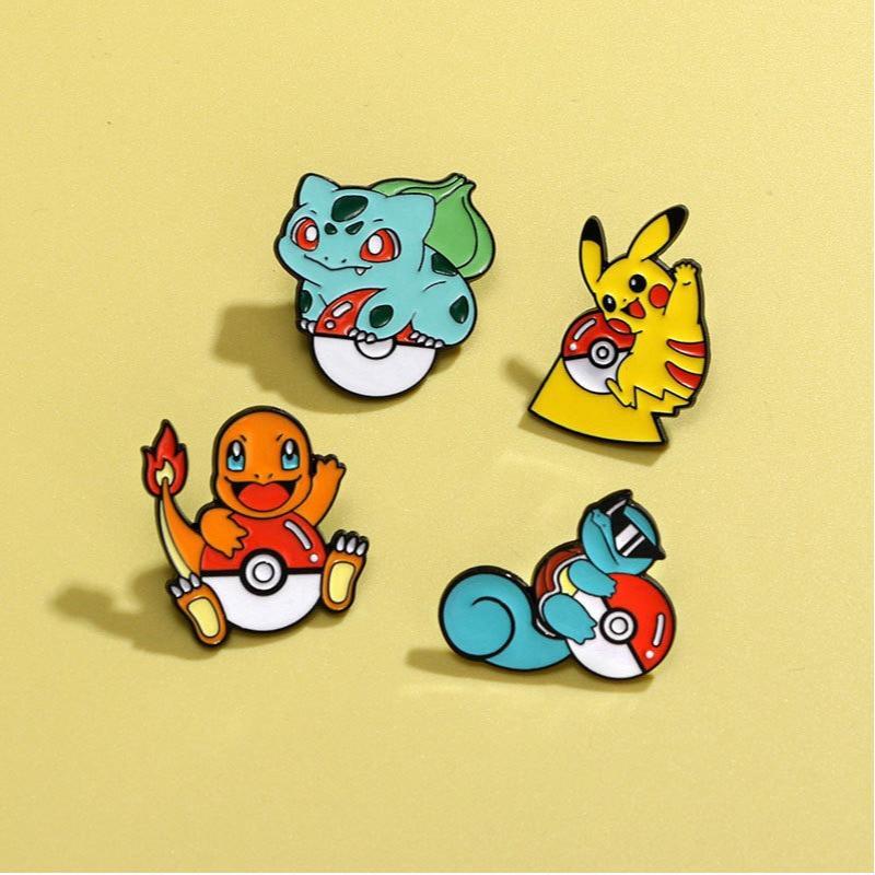 4PCS Pokemon Pikachu Charmander Bulbasaur Squirtle Pins Badges Pocket ...
