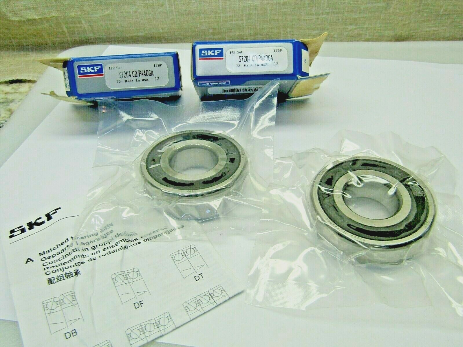 SKF Sealed 7204 CD/P4ADGA Super Precision 2 Bearing Set Matched & S/N ...