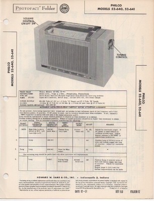1951 PHILCO 52-640 641 RADIO SERVICE MANUAL SCHEMATIC PHOTOFACT REPAIR ...