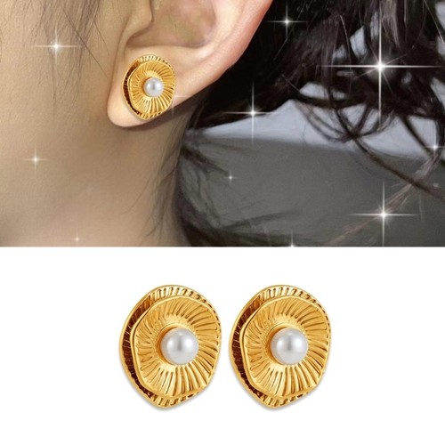 Elegant Women s Earrings with Gold Plating and Double Layer Pearls ...