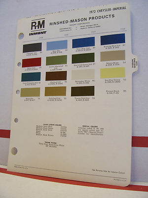 1972 Chrysler Newport New Yorker Valiant Charger Paint Chips Color ...