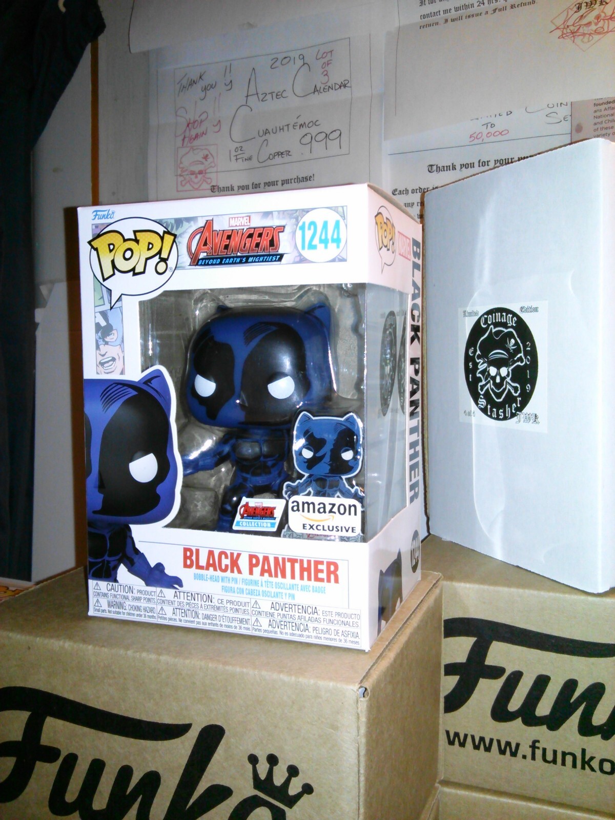Funko Pop! *DBL Boxed* BLACK PANTHER & Pin #1244 *NEW* MINT/NM Amazon ...