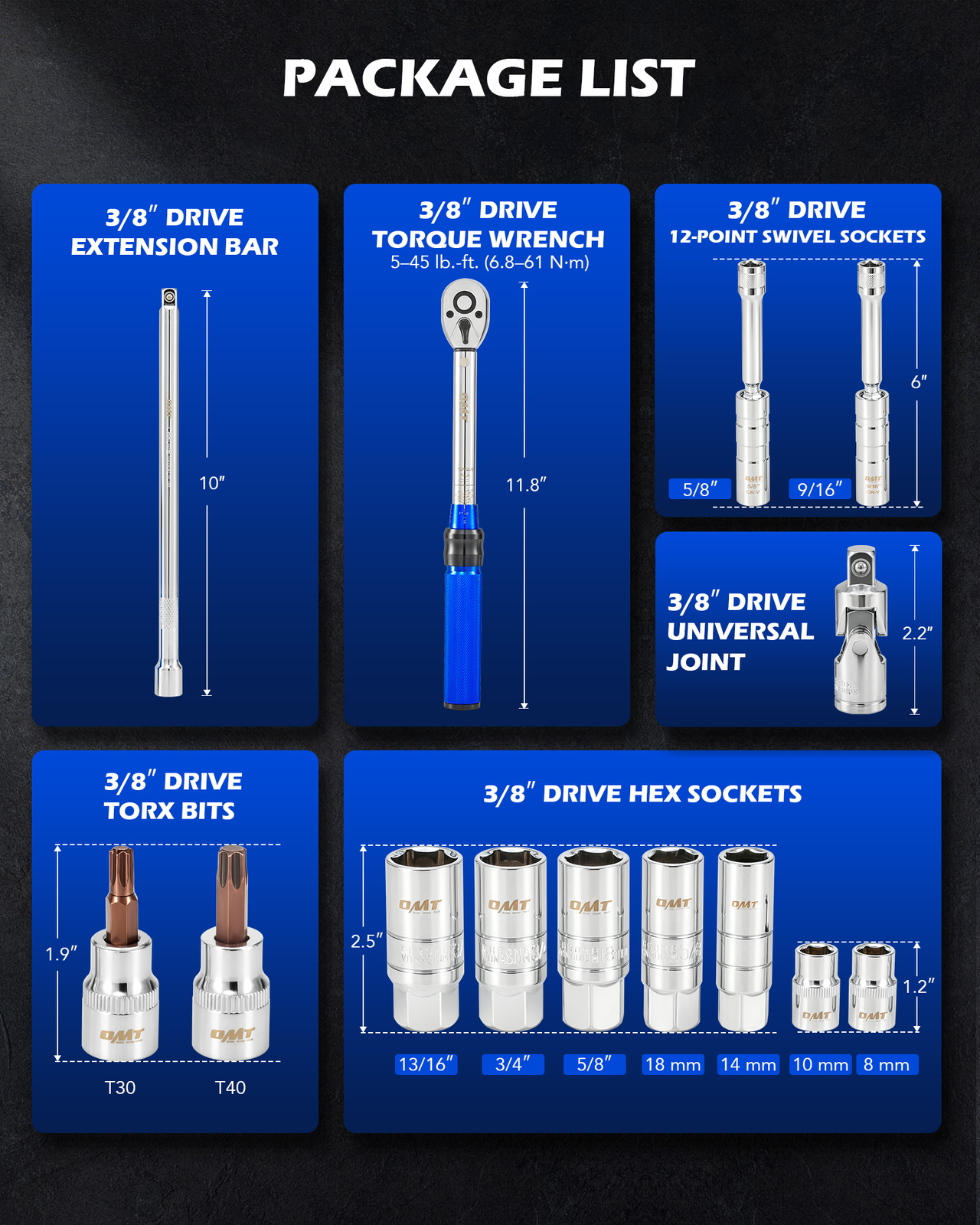 OMT Spark Plug Socket 3/8 Drive Magnetic Socket Set Torque Wrench Plug ...