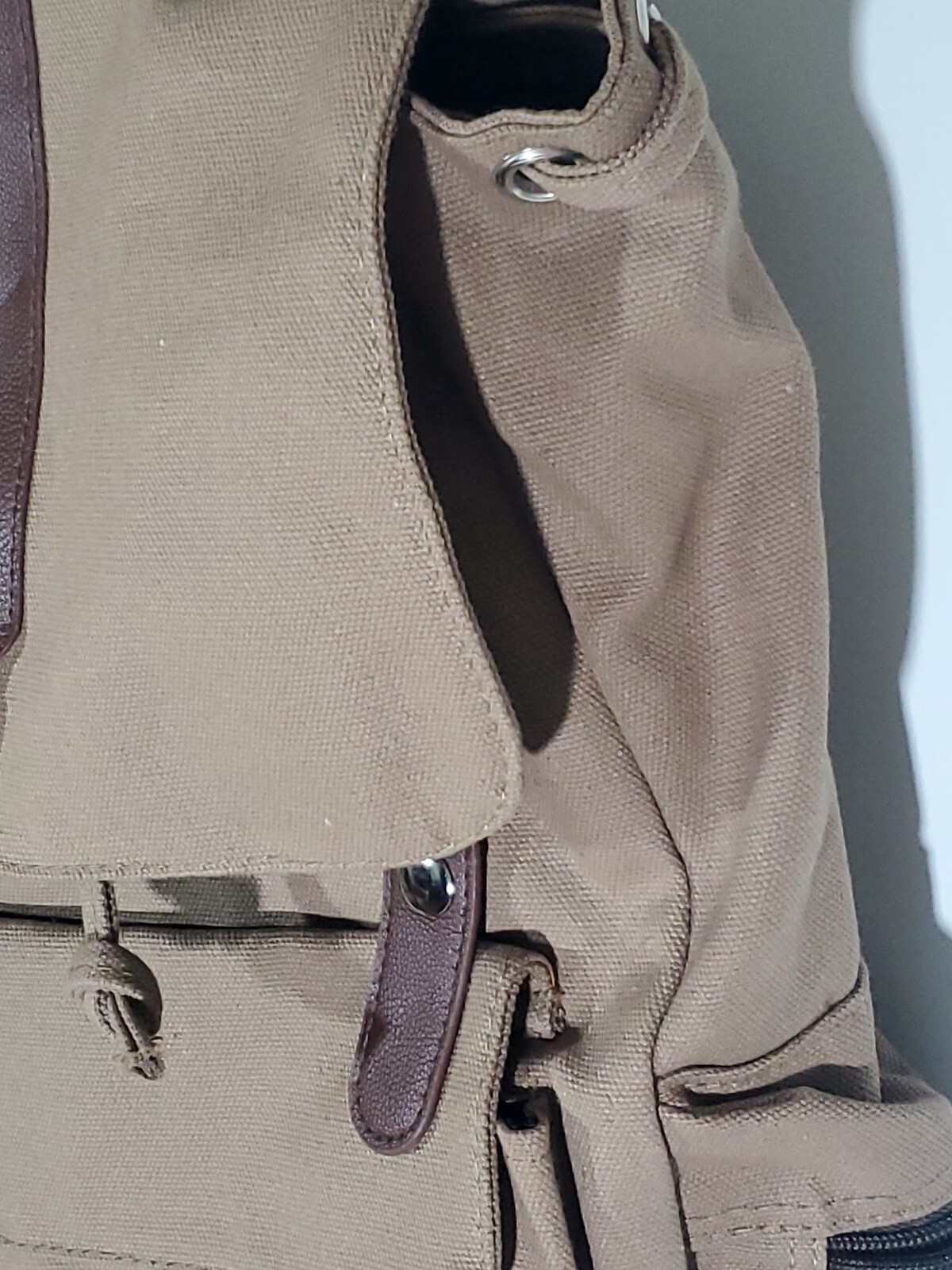 Bella Russo Canvas Backpack Rucksack Bookbag Brown Tan 16"x 18" Zip ...