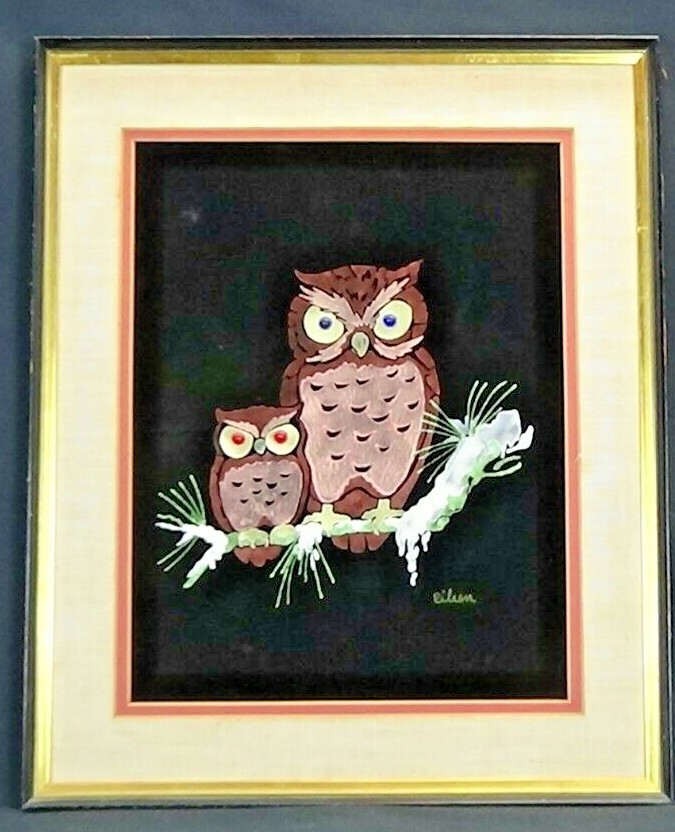 Vintage Black Velvet Angry Owls Hand Painted Art Work. | eBay