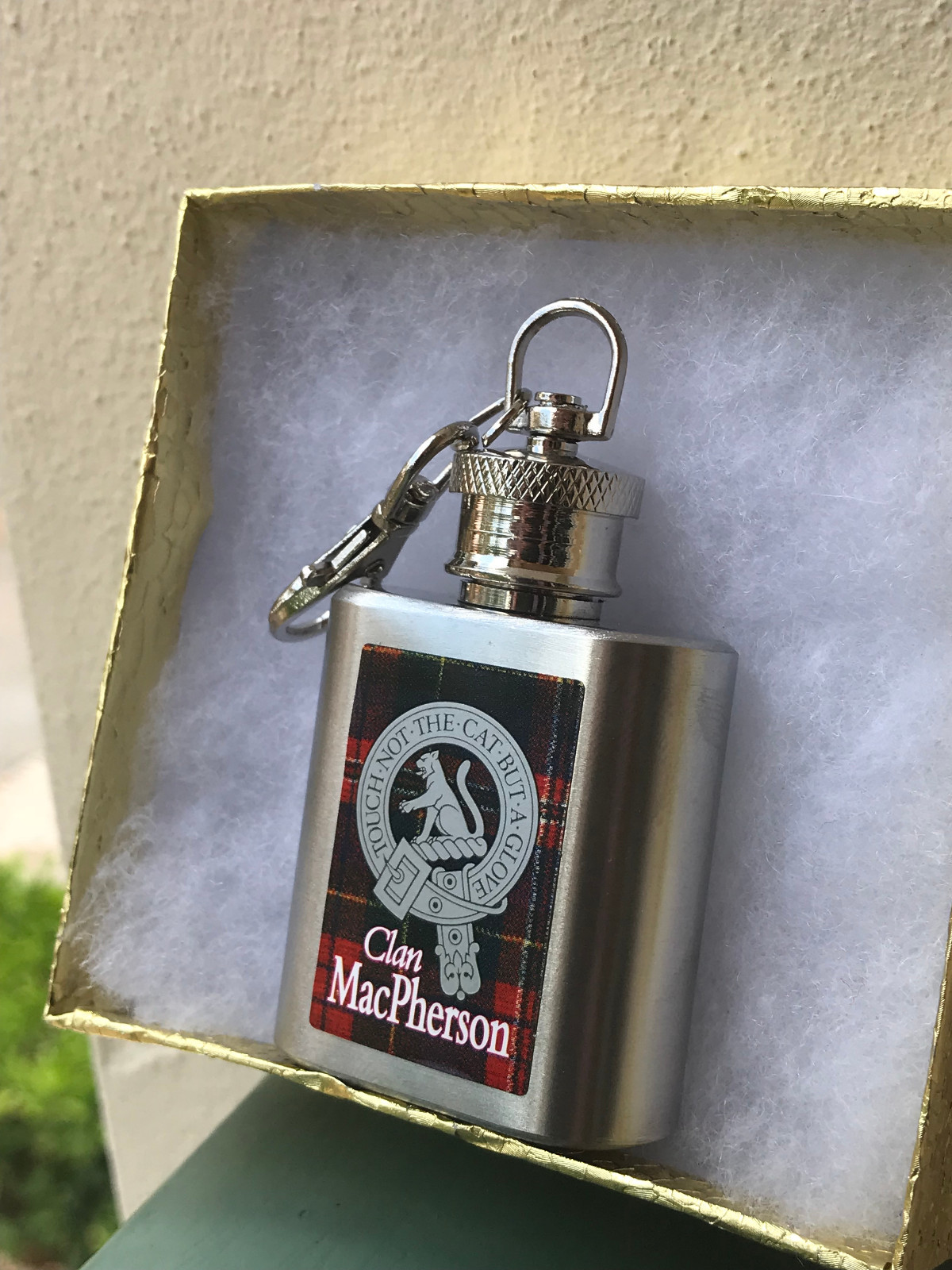 Clan MacPherson Hip Flask 1oz S/S Key Ring Clan Crest Fantastic ...