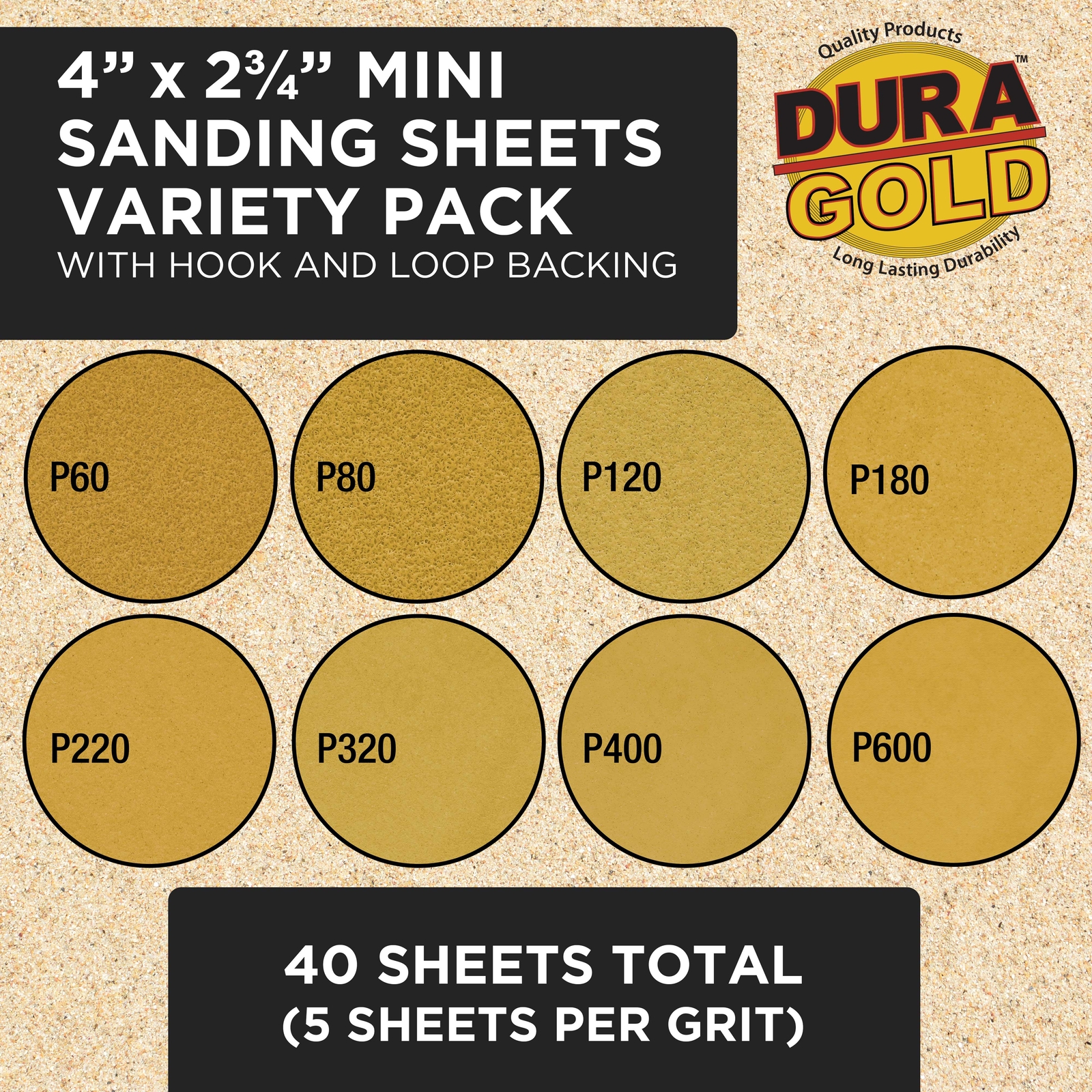 Dura-Gold 12-Piece Contoured 4" Hand Sanding Block Set, 40 Hook & Loop ...