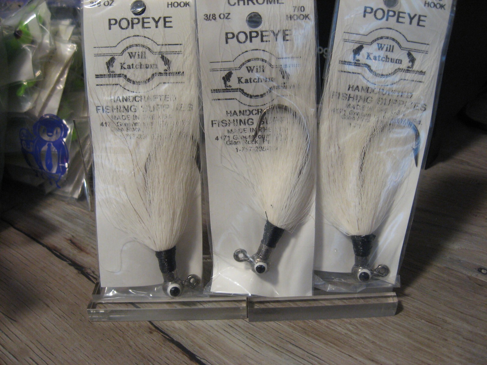 3 Katchum 3/8 Oz Popeye Fishing Jigs White Bucktail Black Wrap Chrome ...