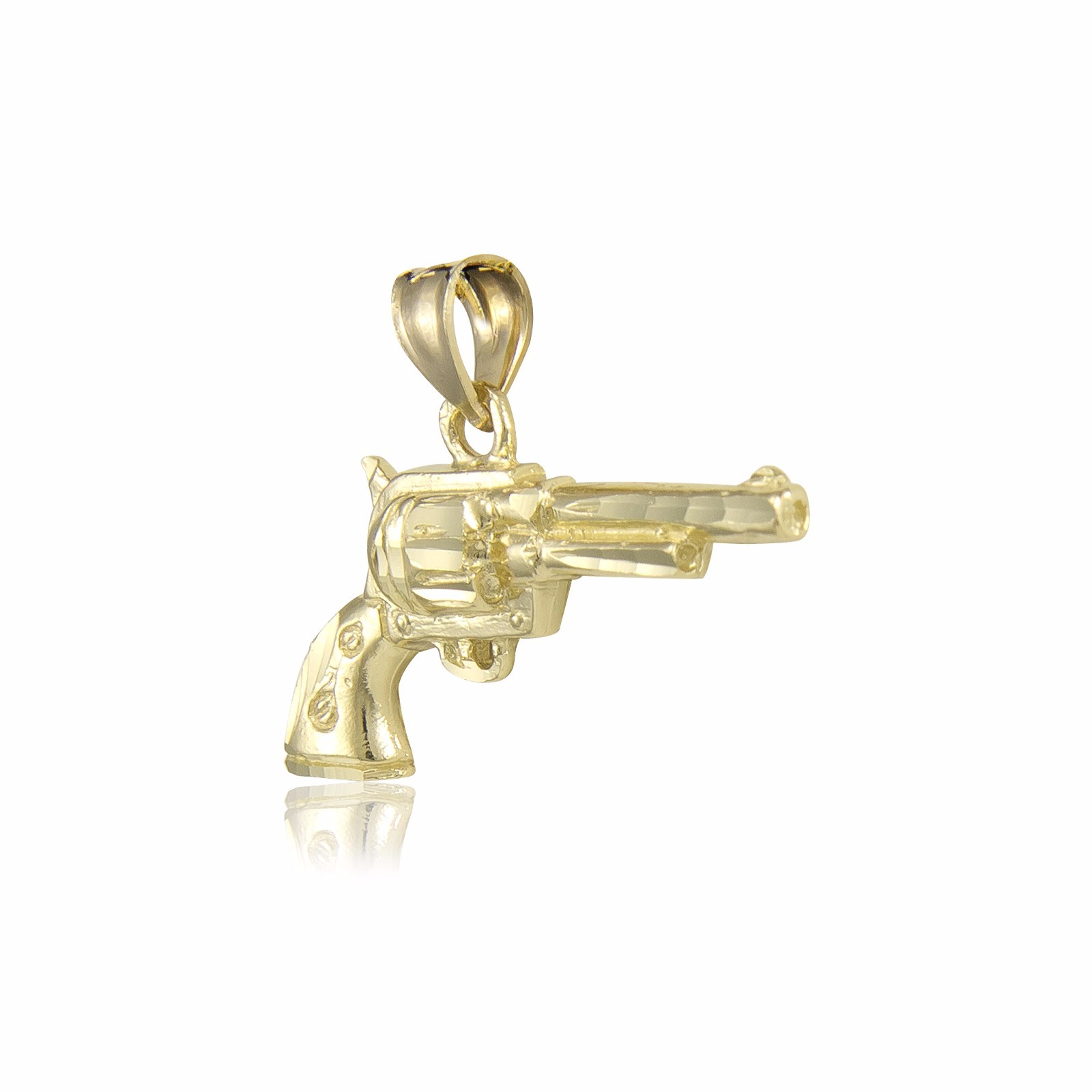 14K Solid Yellow Gold Revolver Gun Pendant - Handgun Pistol Necklace ...