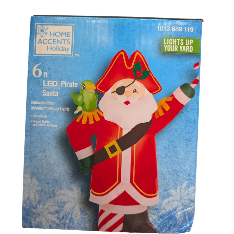 6 Ft LED Pirate Santa Christmas Inflatable Parrot Coastal Beach ...
