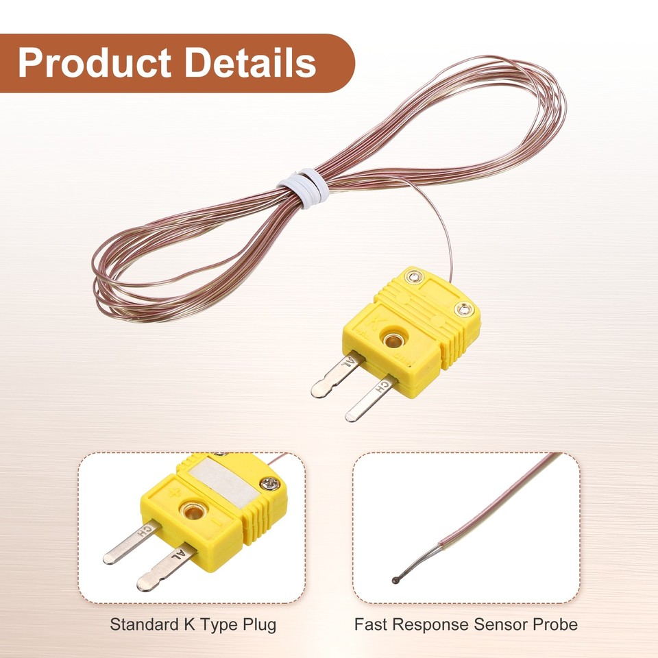 K Type Thermocouple Mini Connector Temperature Sensor 8ft, 0.8mm Wire ...