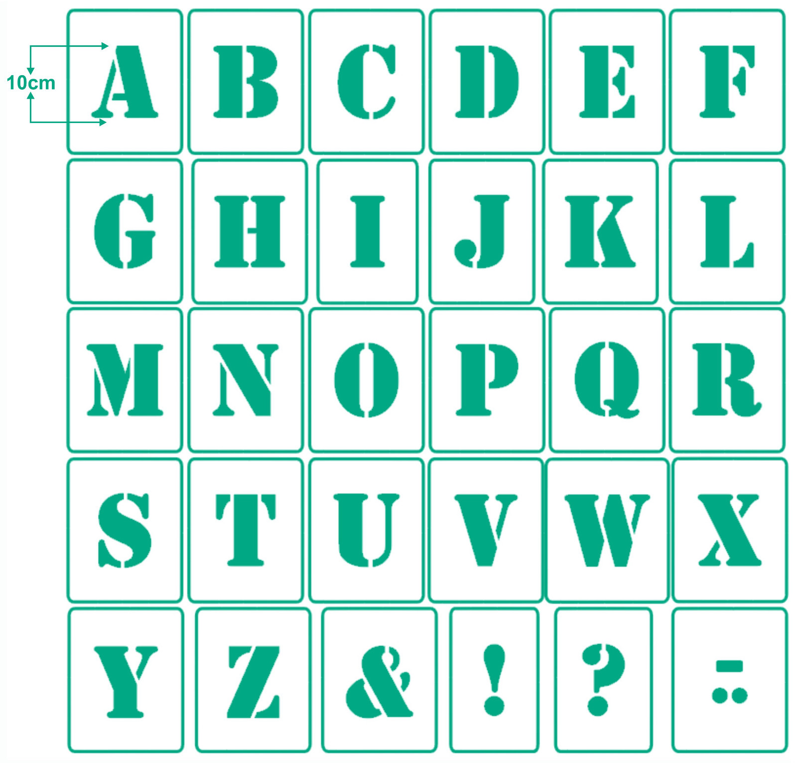 30 einzelne Schablonen Buchstaben/Zeichen 10cm hoch Schriftschablonen ...