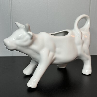 White Ceramic Cow Creamer 7” Rustic Farmhouse Chic | eBay