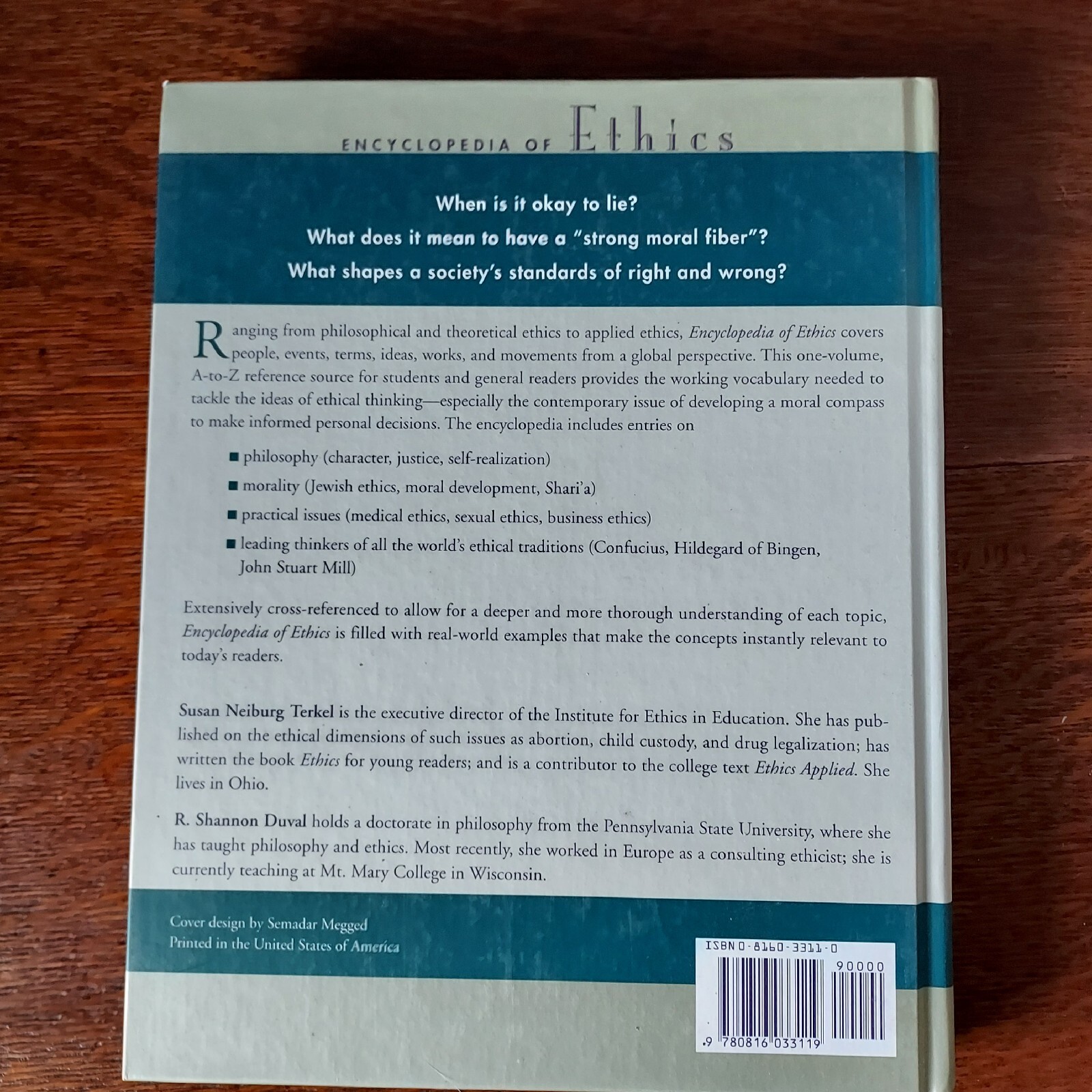 Facts on File Ser.: Encyclopedia of Ethics by R. Shannon Duval and ...