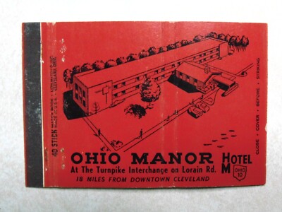 WB38 Matchbook Cover Wide Ohio Manor Hotel Downtown Cleveland Ohio OH ...