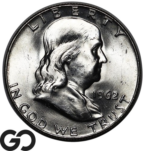 1962-D Franklin Half Dollar, Full Bell Lines, Nice, Gem Brilliant ...