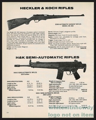 1980 HECKLER & KOCH HK300 Semi-Automatic Varmint & HK93 Rifle PRINT AD ...