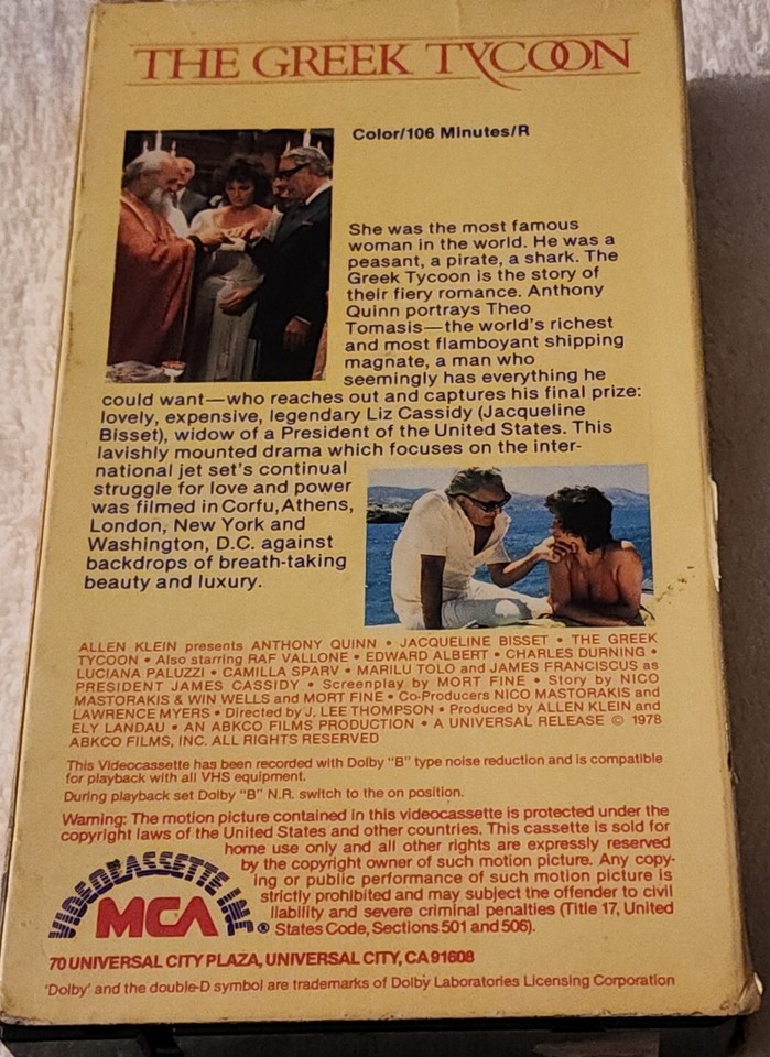 The Greek Tycoon VHS Anthony Quinn , Jacqueline bissett Rare oop | eBay