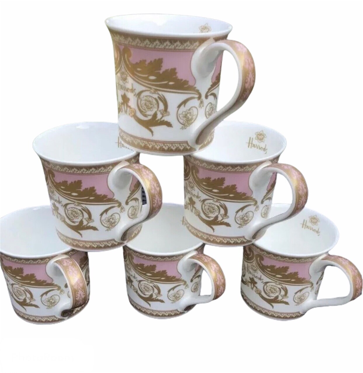 Harrods Coffee Mug Set Of 6 Pink Wings Fine Bone China Tea Coffee Ideal ...