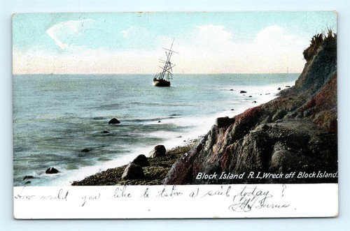 Postcard RI Block Island Ship Wreck off Block Island 1908 View G21 ...