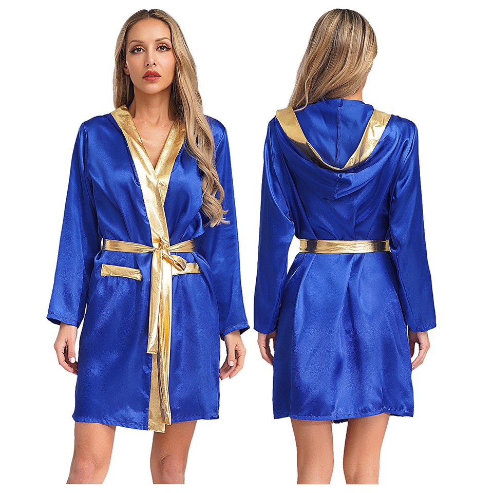 Womens Hooded Cloak Sport Costume Metallic Boxing Robe Adult Outfits ...
