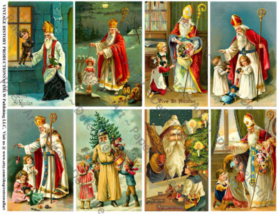 FATHER CHRISTMAS STICKERS, 8 Holiday Postcard Style Sticker ...