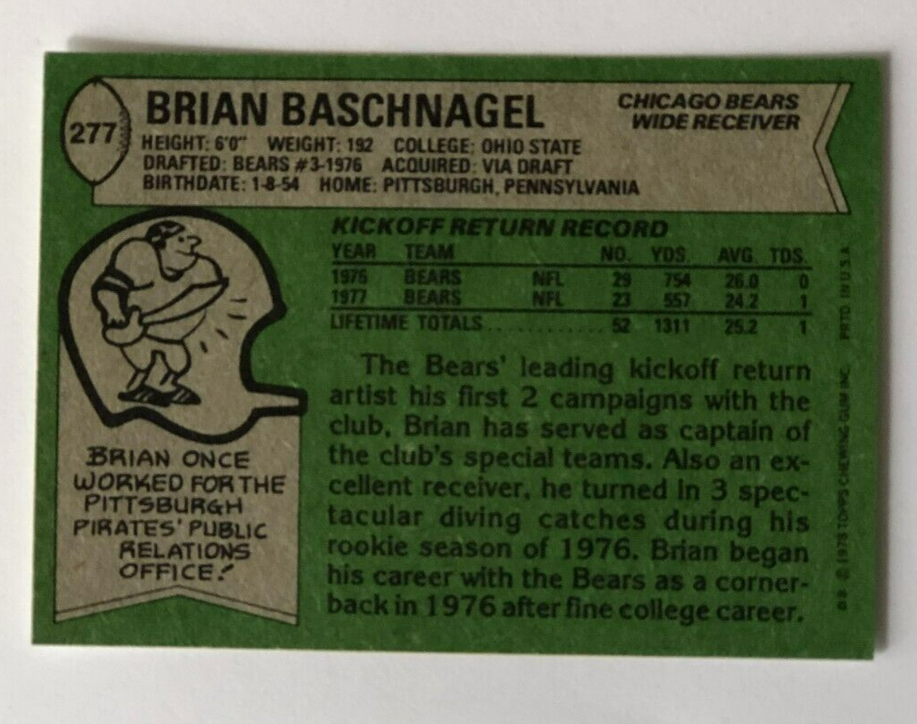 1978 Topps #277 Brian Baschnagel Chicago Bears EXMT-NM | eBay